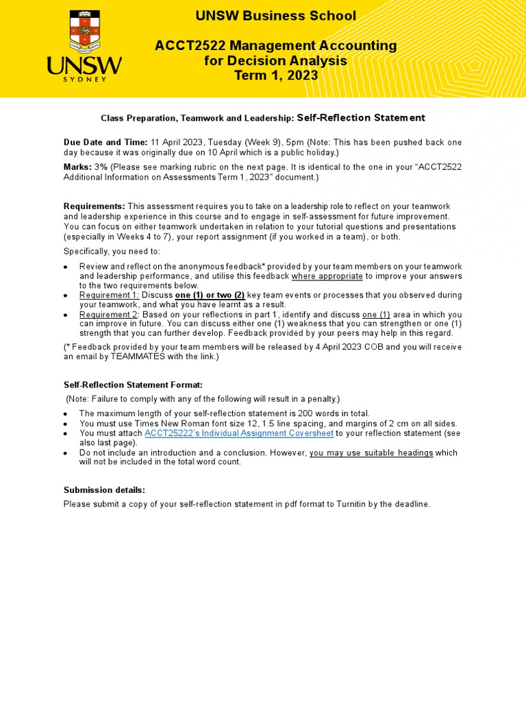 ACCT2522 Self-Reflection Statement Coversheet 2023 Final.pdf | PDF ...
