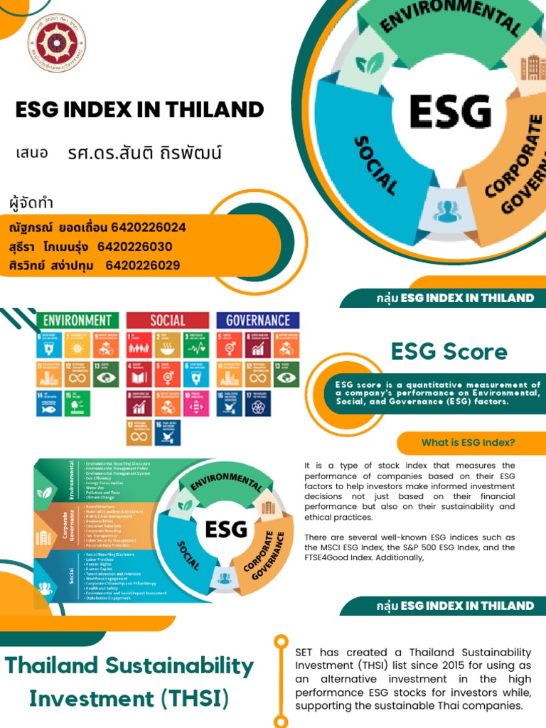 กลุ่ม ESG INDEX THAILAND (Presentation) -1 | PDF | Stock Market Index | Economy And The Environment