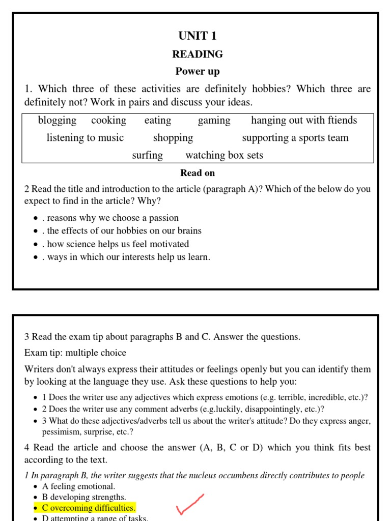 Unit 1 Reading Writing 4 | PDF | Self-Improvement