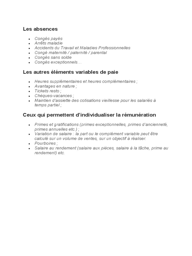 Les Elements Variables de La Paie | PDF | Finance et gestion monétaire