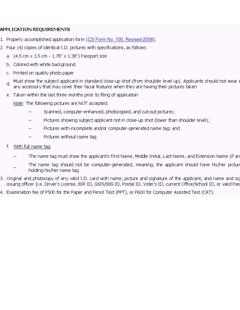 Civil Service Application Requirements | PDF