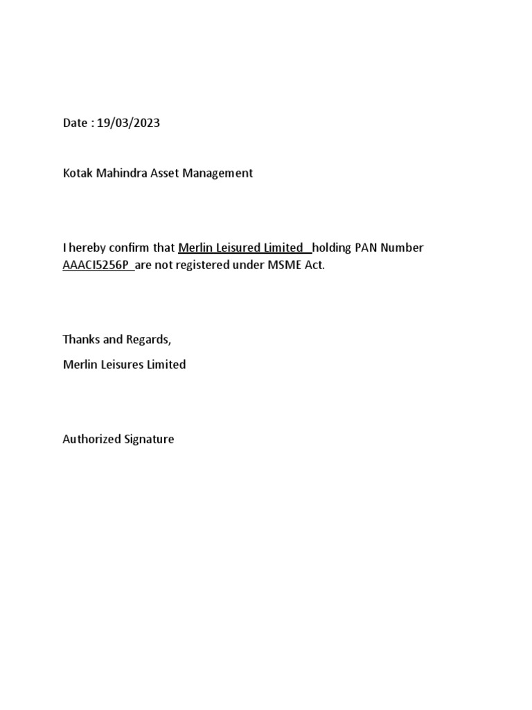 Format of MSME Declaration | PDF