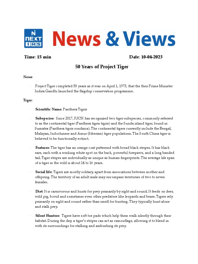 340379210th April - 50 Years of Project Tiger PDF | PDF | Tiger ...
