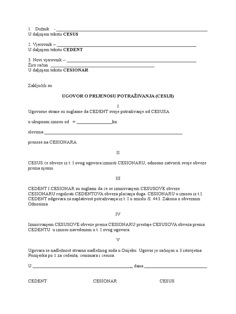 CESIJA Primjer | PDF