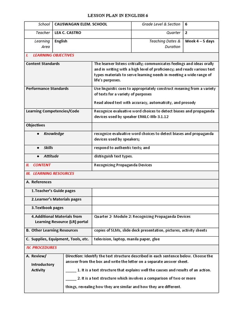 English6 - Q2 - DLP - Week 4 - Responding To Authentic Text | PDF | Learning | Teachers