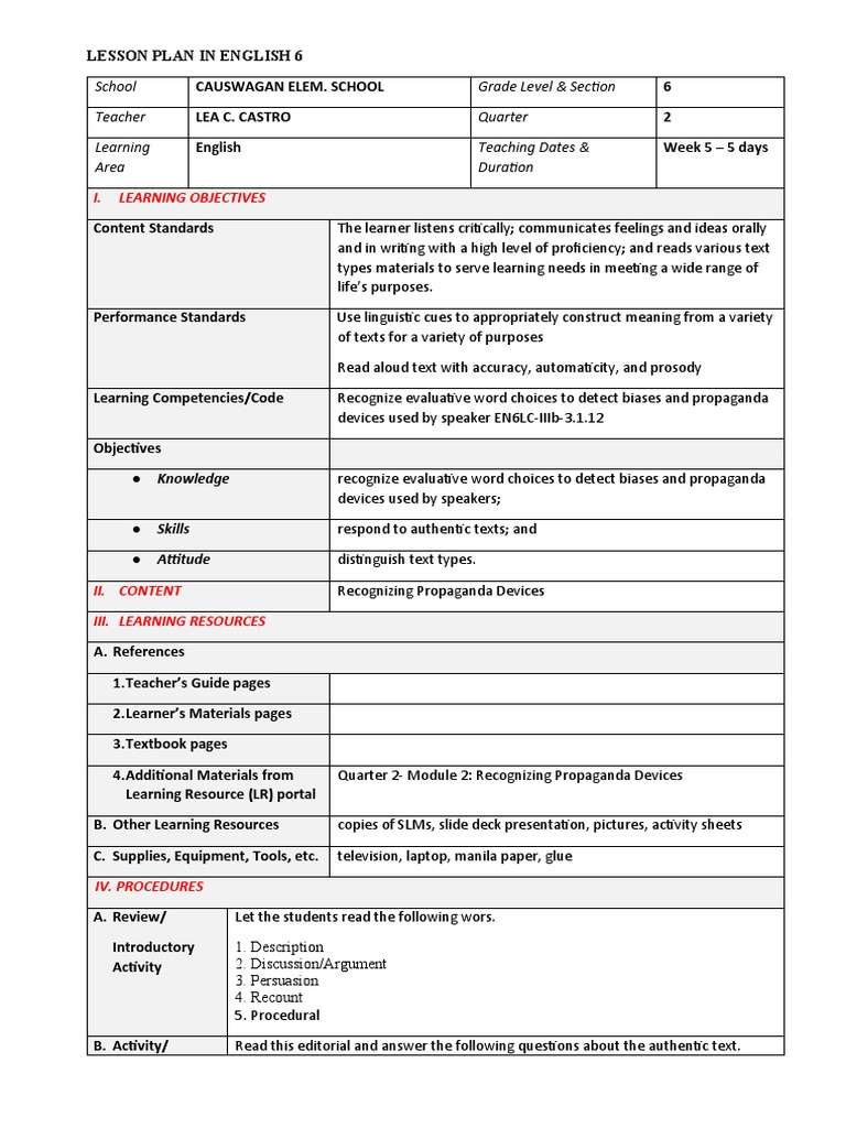 English6 - Q2 - DLP - Week 5 - Distinguishing From Authentic Text | PDF | Learning | Learning Styles