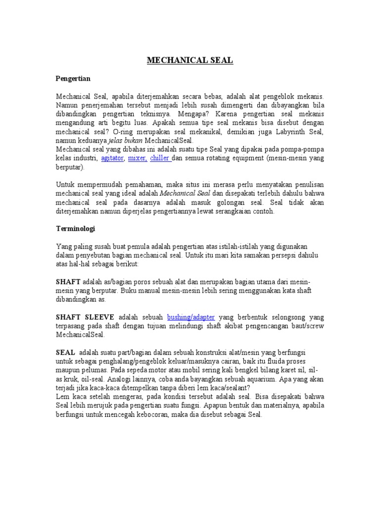Mechanical Seal: Fungsi dan Cara Kerja | PDF | Teknologi & Rekayasa