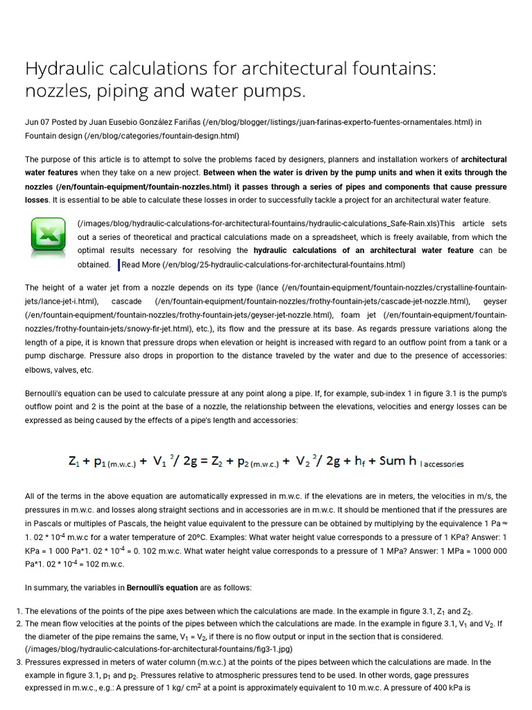 Hydraulic Calculations For Architectural Fountains - Nozzles, Piping ...
