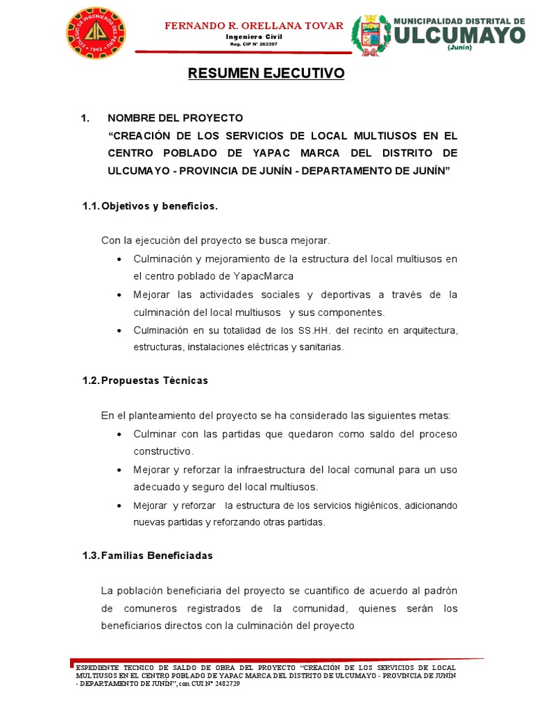 Proyecto Local Multiusos en Yapac | PDF