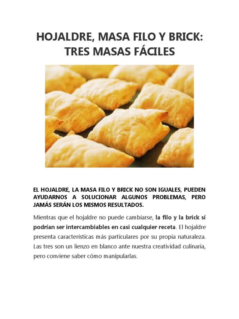 Hojaldre 1 Masa Filo 2 Brick 3 Yufkra 4 y Warka 5 Masas Fáciles de Hacer | PDF | Panes | Cocina ...