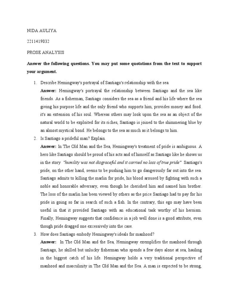 The Old Man and the Sea: An Analysis of Santiago's Character and His ...