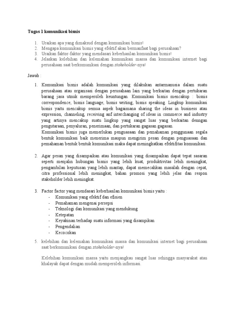Tugas 1 Komunikasi Bisnis | PDF | Bisnis | Karier & Perkembangan