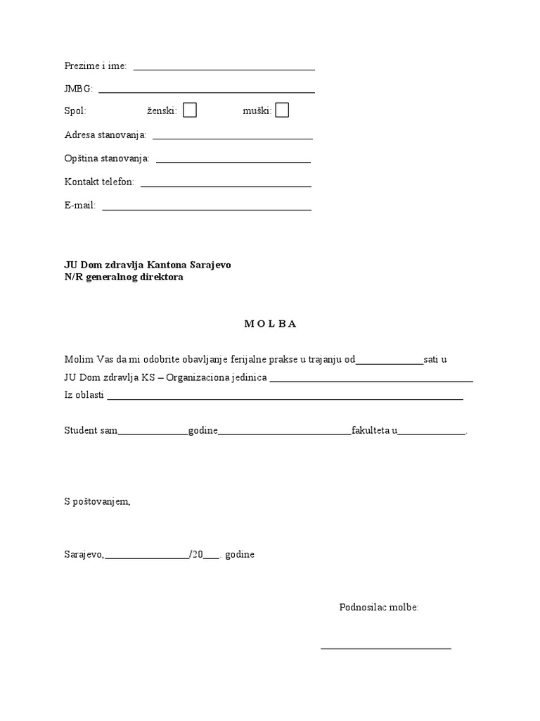 Molba-Ferijalna Urnek | PDF