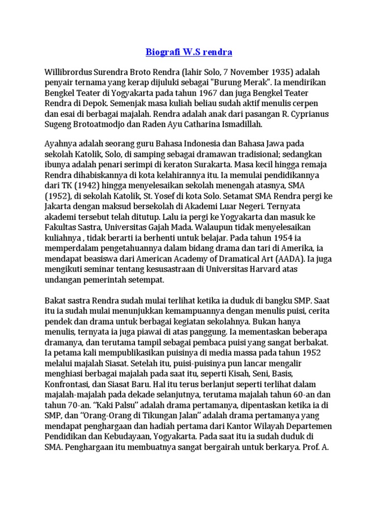 Biografi W S Rendra Pdf