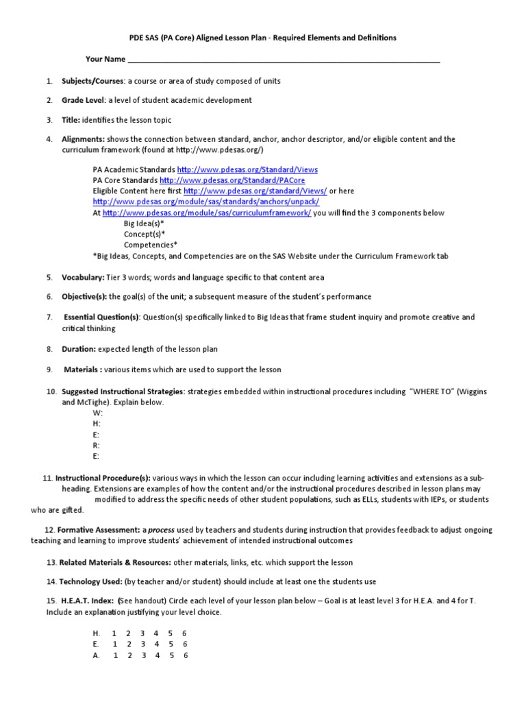 PA Core Aligned Lesson Plan Guide | PDF | Lesson Plan | Teaching