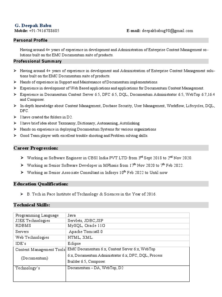 G Deepak Resume | PDF | Information Technology | Computing