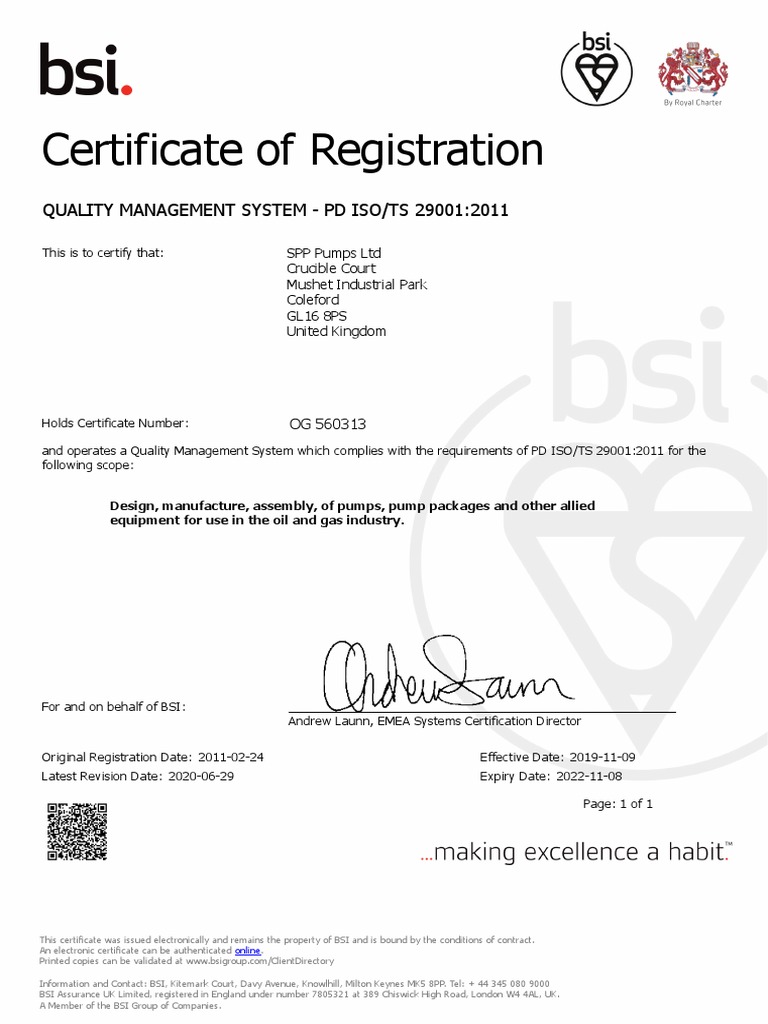 ISO Certification for Pumps Quality Management | PDF