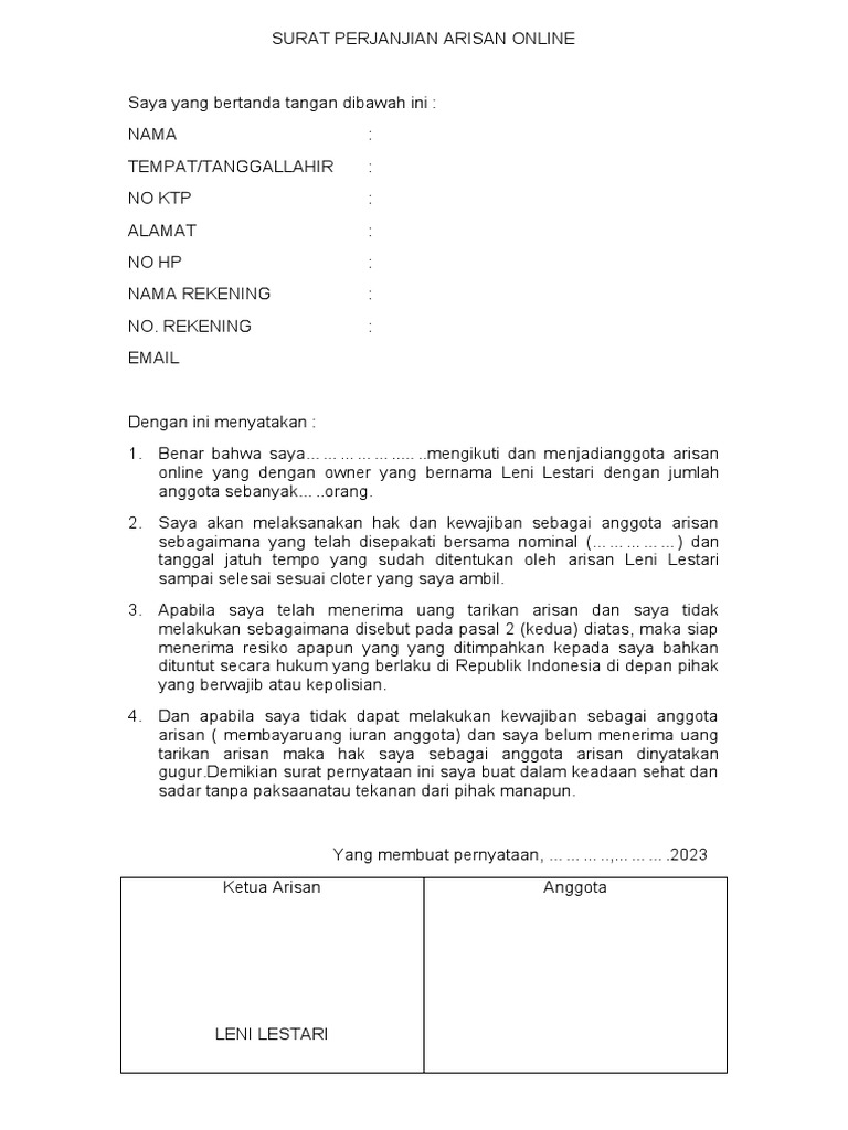 SURAT PERJANJIAN.docx | PDF