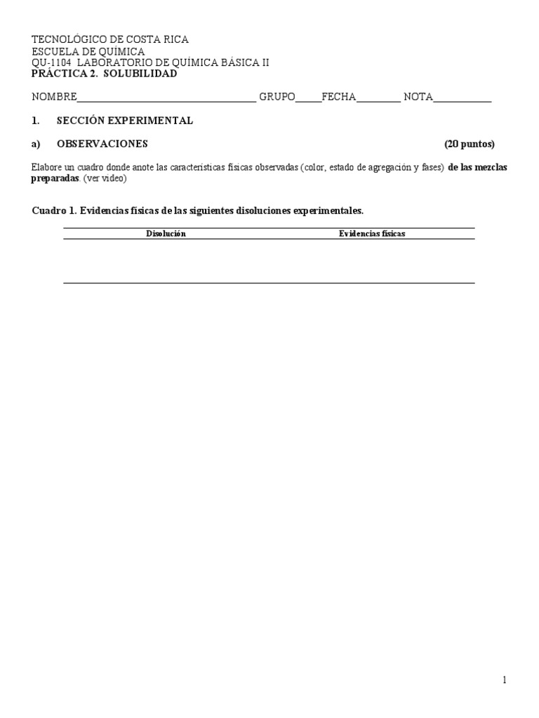 Formato Informe Prac.2. Solubilidad I-2021 | PDF | Solubilidad | Polaridad química