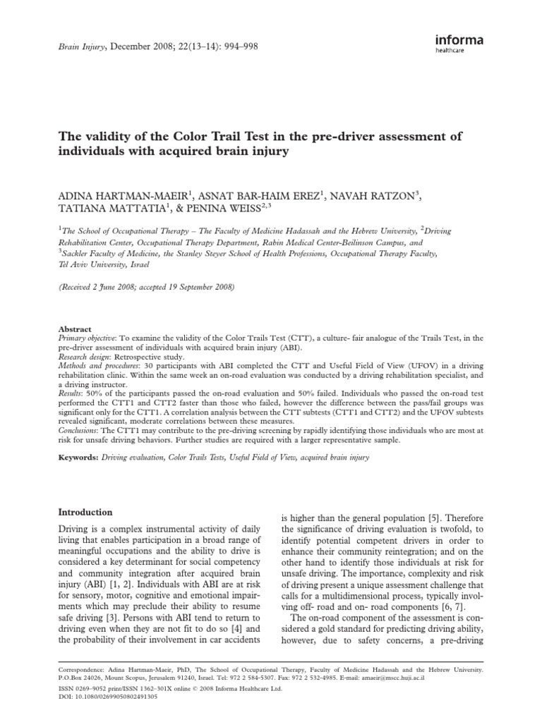 Color Trail Test Pdf Effect Size Validity Statistics