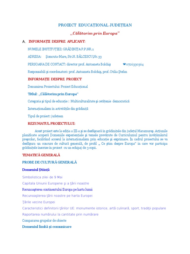 Proiect Educational Europa | PDF