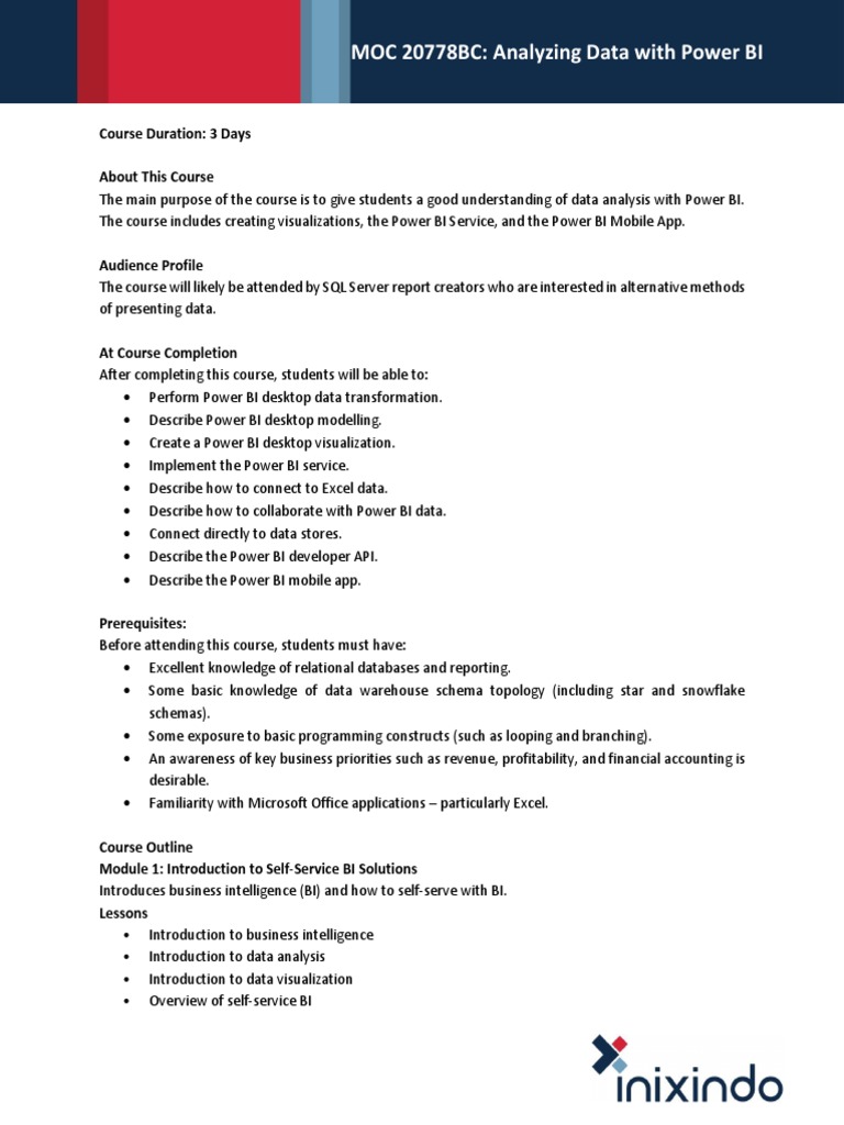 MOC 20778BC - Analyzing Data With Power BI | PDF