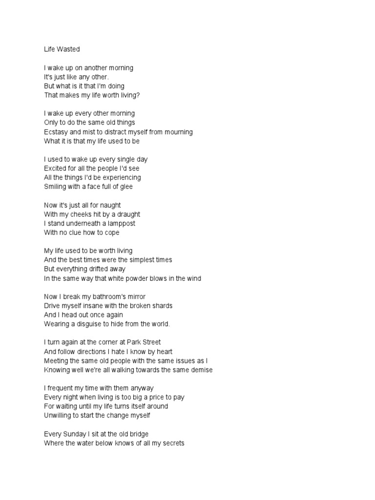 Life Wasted (MAPEH 9 Drug Awareness Poem Draft) | PDF