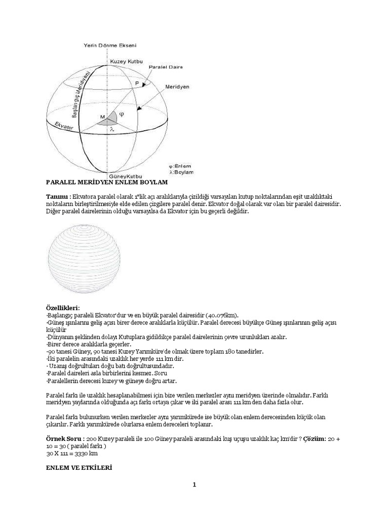 Paralel Meri̇dyen Enlem Boylam | PDF