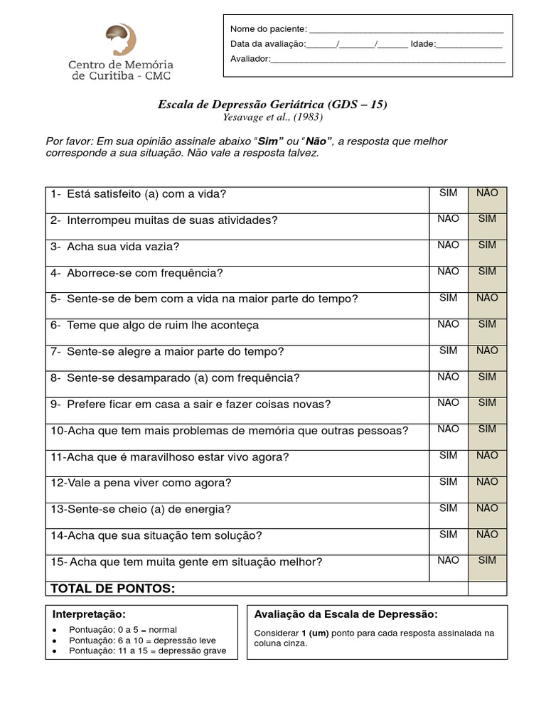Escala Depressão Geriatrica - CMC1 | PDF