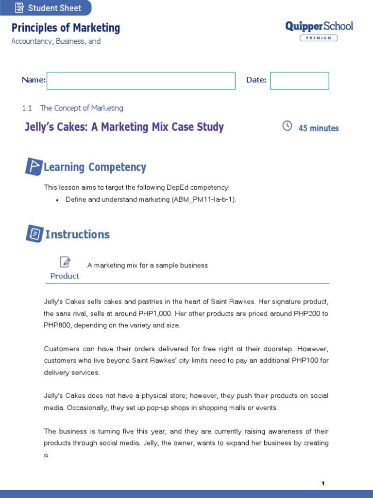 Marketing Activities for Jelly's Cakes | PDF | Rubric (Academic ...