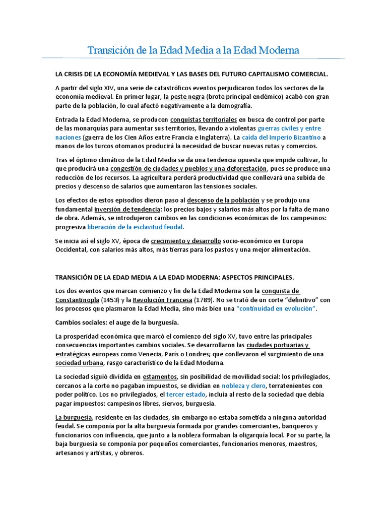 T.2 Transición de La Edad Media A La Edad Moderna | PDF | Edades medias ...