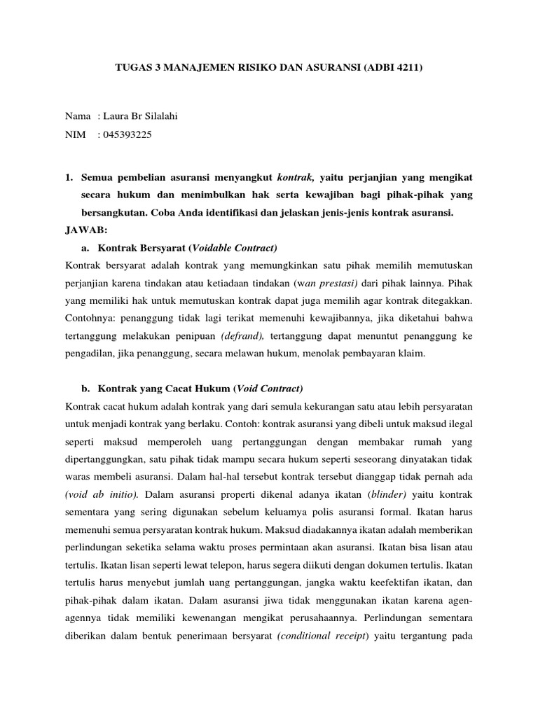 Tugas 3 Manajemen Risiko Dan Asuransi | PDF | Hukum | Pengelolaan Keuangan & Uang