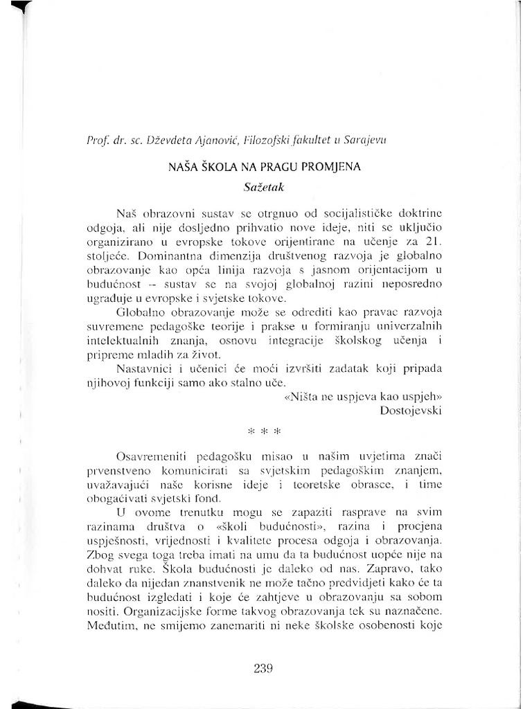 Dzevdeta-Ajanovic-02 - Naša Škola Na Pragu Promjena | PDF
