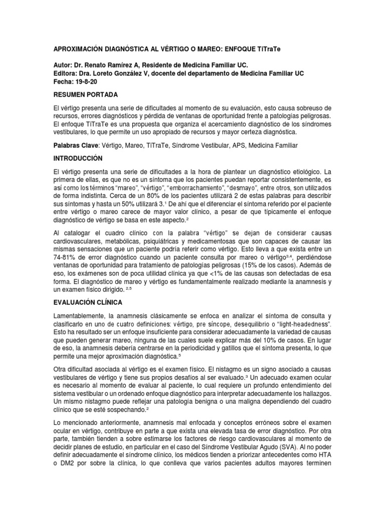 Diagnóstico Efectivo del Vértigo: TiTraTe | PDF | Síntoma | Examen físico