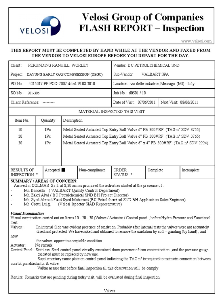 4215107-01 Flash Inspection Report | PDF | Valve | Mechanical Engineering