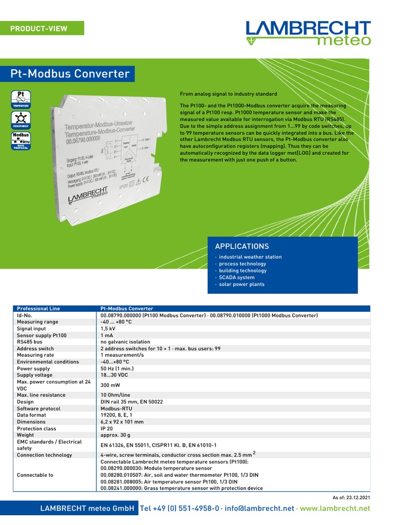 Pt-Modbus Converter for Temperature Sensors | PDF | Manufactured Goods | Computer Engineering