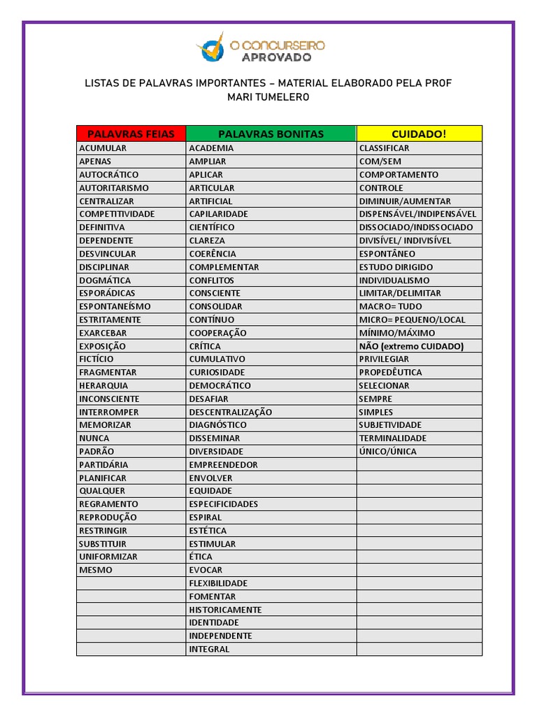 Lista de palavras positivas e negativas para educação | PDF