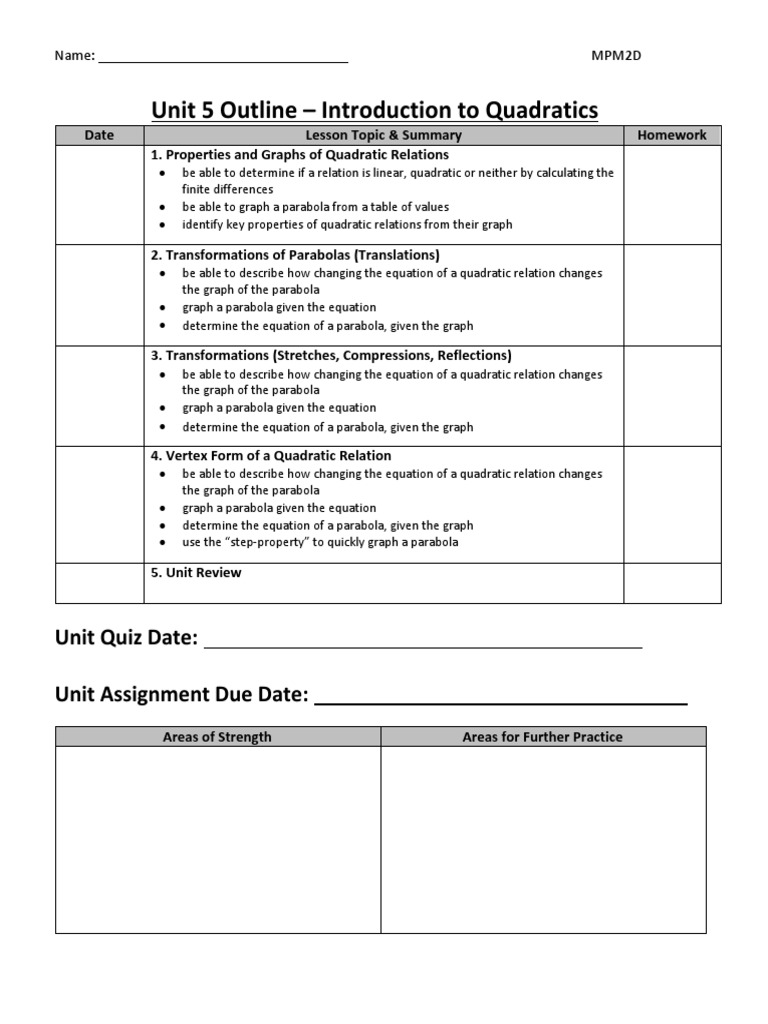 Unit 5 - Intro To Quadratics | PDF | Quadratic Equation | Mathematical ...