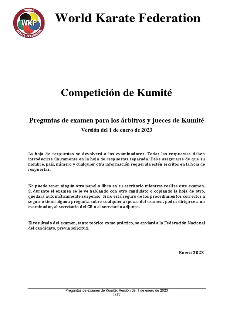 Examen WKF Oficial Kumite | PDF | Kárate | Árbitro