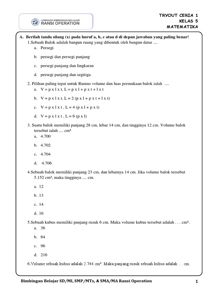 Tryout Ceria MTK Kelas 5 | PDF