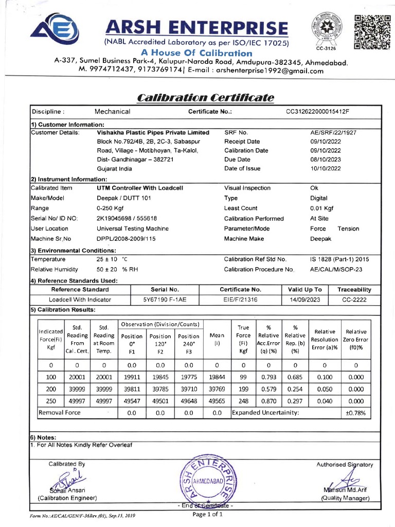 43-utm load cell tensile Calibration Cartificate | PDF | Calibration ...
