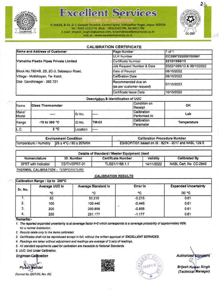 22-Thermometer Calibration Cartificate | PDF | Applied And ...