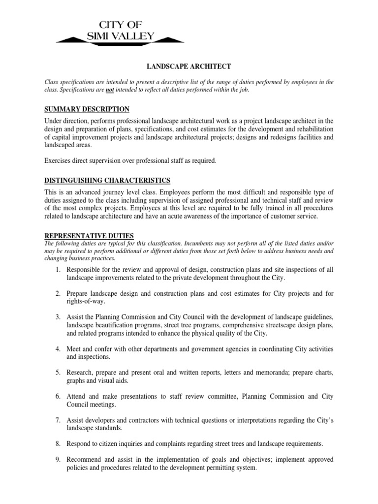 Landscape Architect Job Description | PDF | Architect | Landscape ...