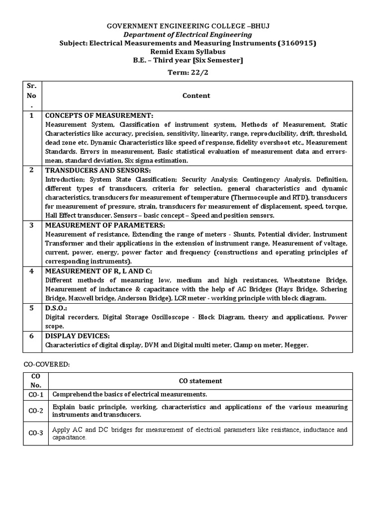 Emmi Remid Syllabus | PDF | Measurement | Metrology