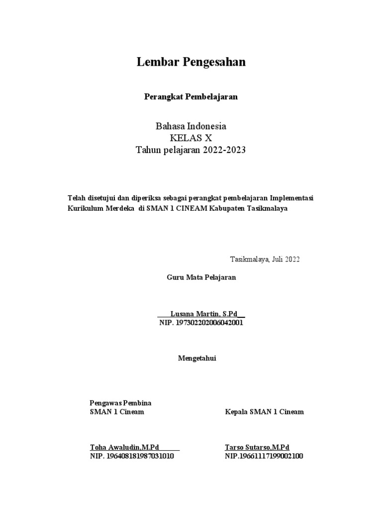 Lembar Pengesahan Pembelajaran | PDF