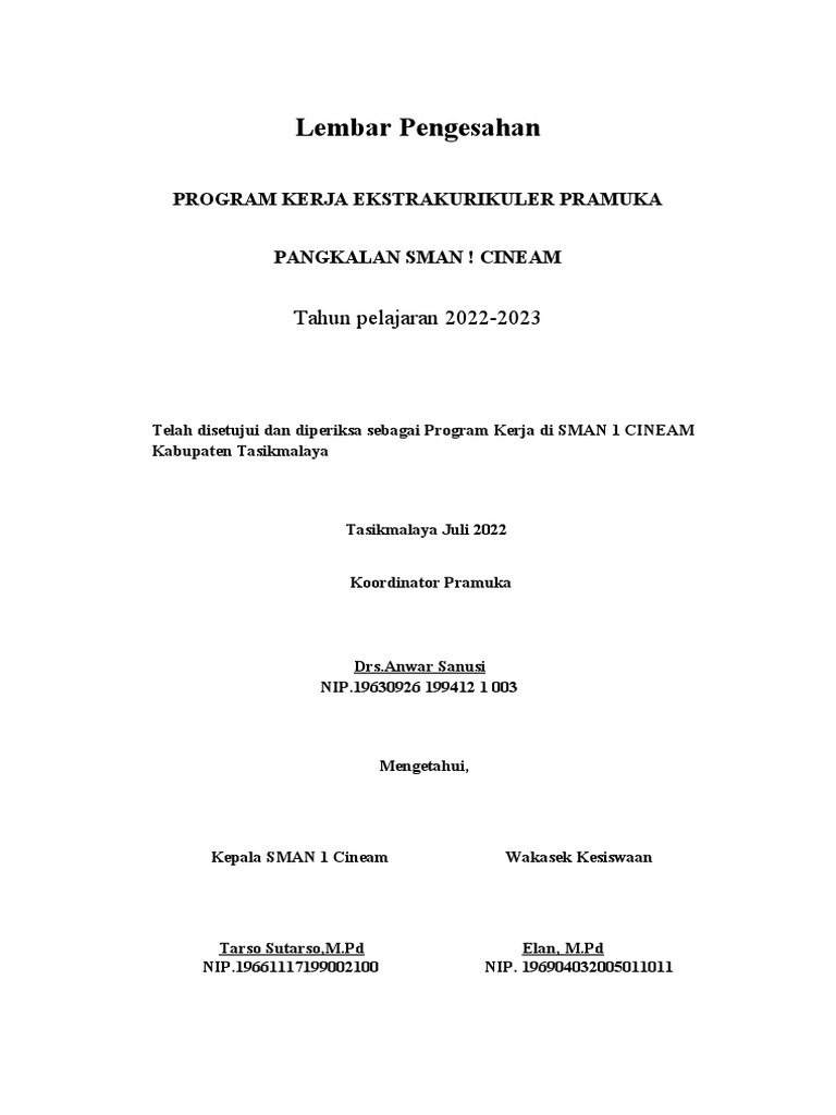 Lembar Pengesahan Program Kerja Pramuka | PDF