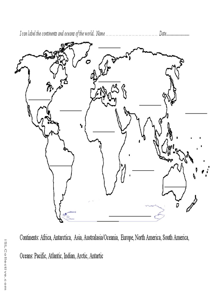 Continents and Oceans Blank Map | PDF | Travel