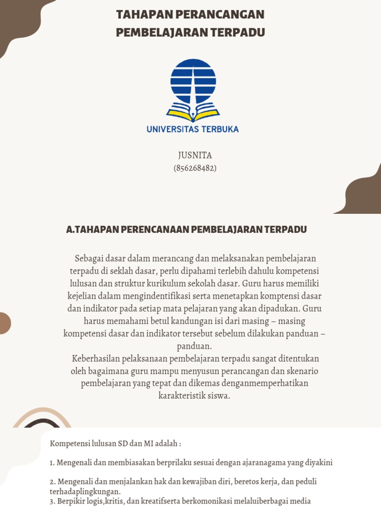 Modul 4 KB 1 Tahapan Perancangan Pembelajaran Terpadu PDF | PDF