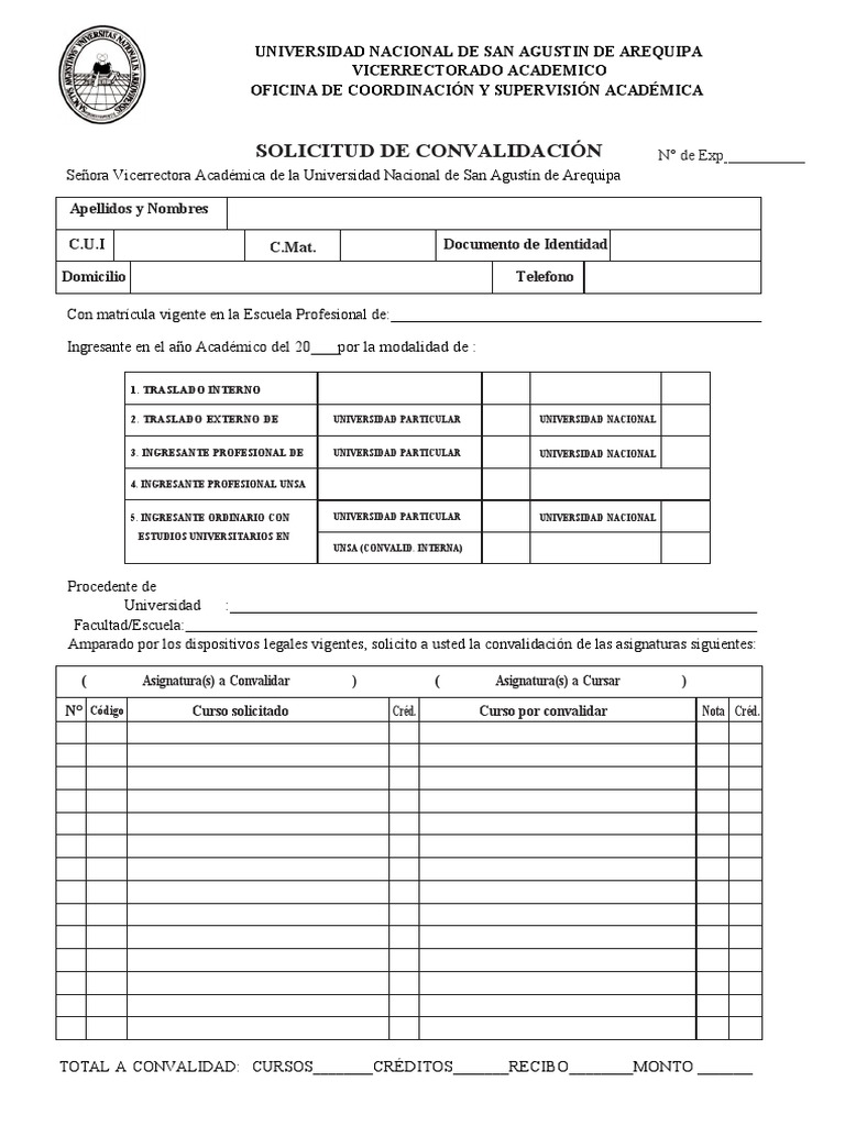 Formato 8 Formato de Solicitud de Convalidacion 1 | PDF