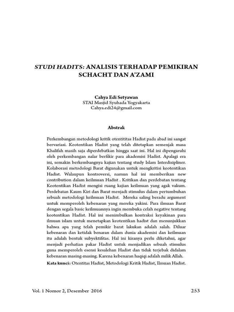 Studi Hadits Analisis Terhadap Pemikiran Schacht Dan A'zami | PDF ... Studi Hadits Analisis Terhadap Pemikiran Schacht Dan A'zami | PDF ...